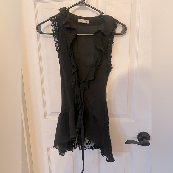Tops | Sheer Black Ruffled Tank | Poshmark
